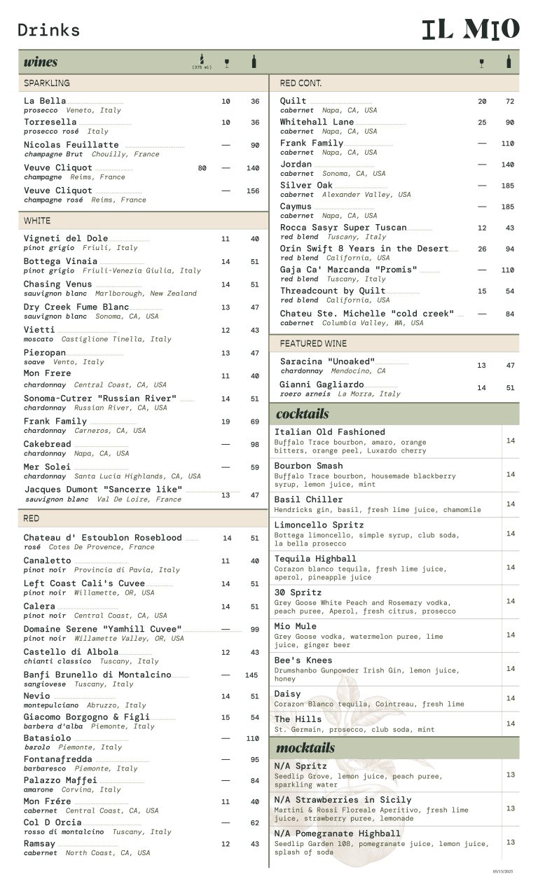 Menu • IL Mio Italian Restaurant