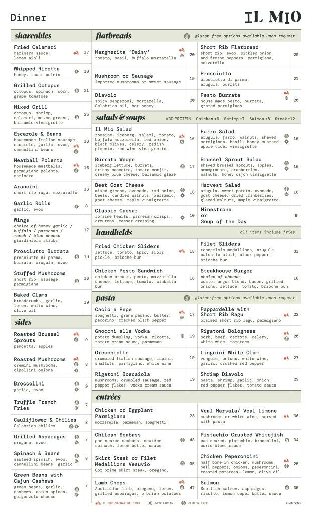 Menu • IL Mio Italian Restaurant