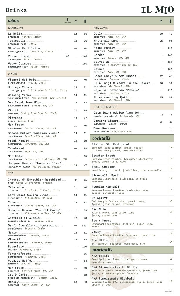 Menu • IL Mio Italian Restaurant